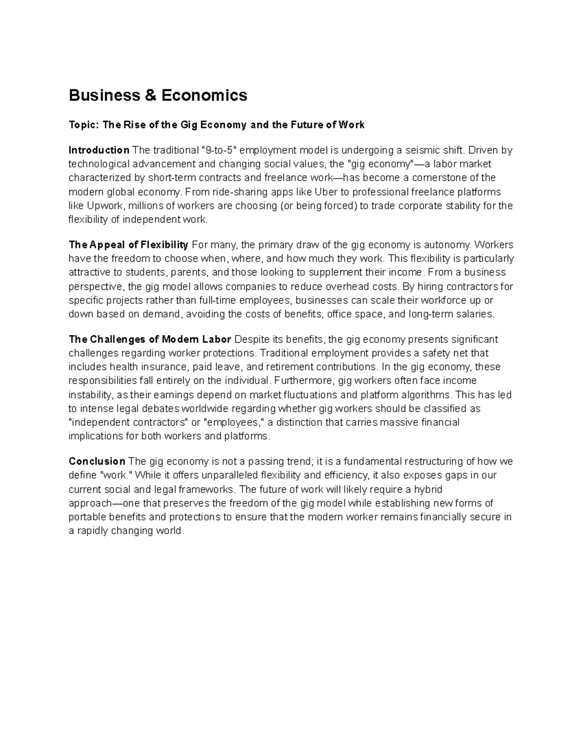 BUS 101: The Rise of the Gig Economy and Future of Work - Studocu