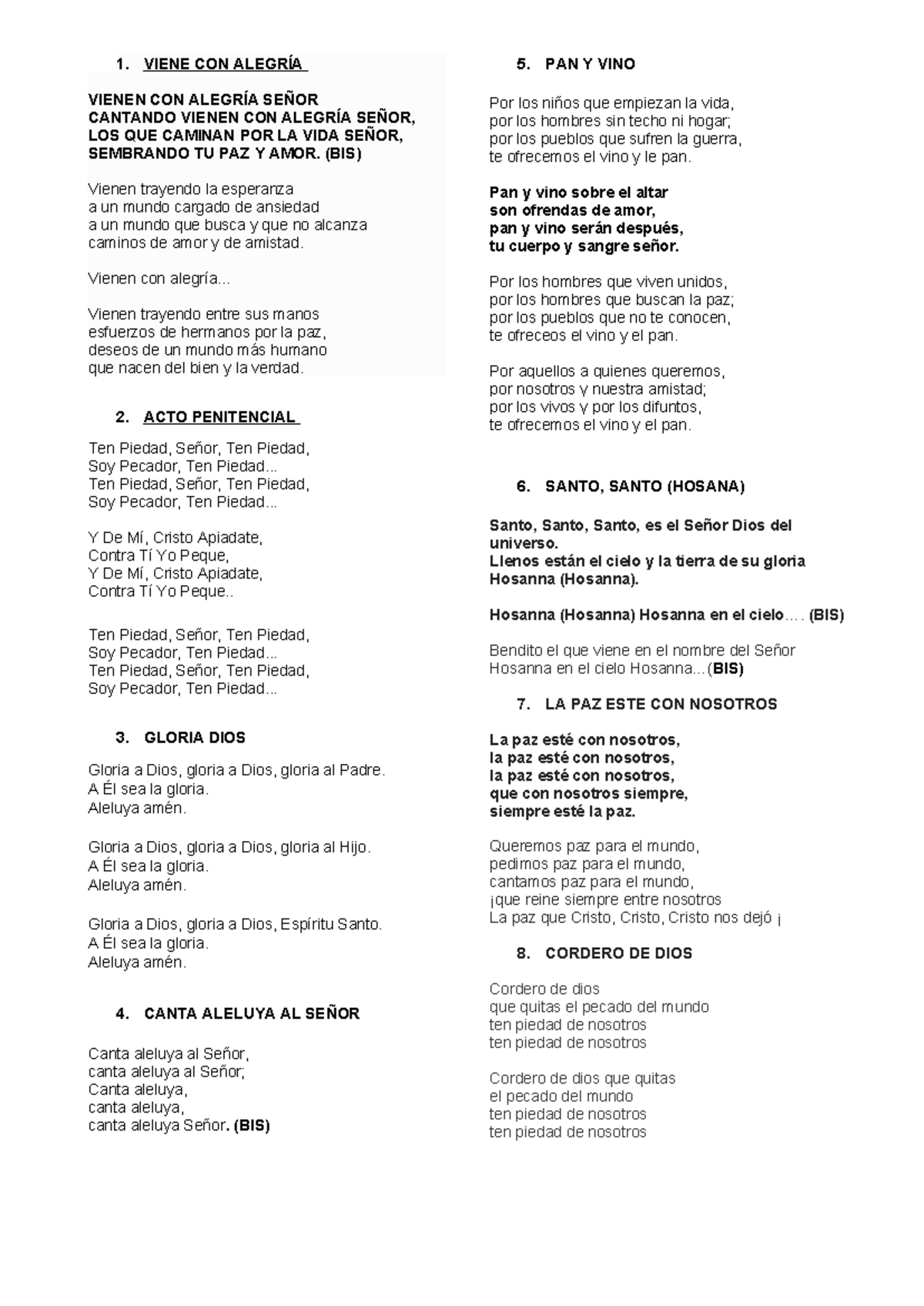 Cánticos y Oraciones - 111111111111111 - Studocu