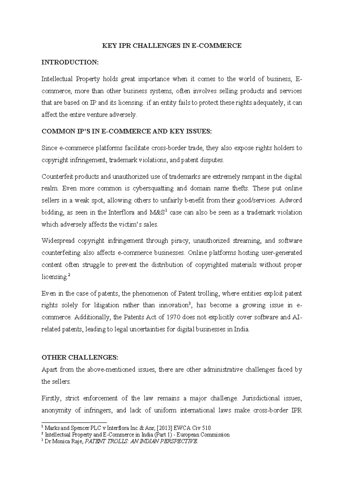 KEY IPR Challenges in E-Commerce: Exploring Legal Issues and Solutions ...