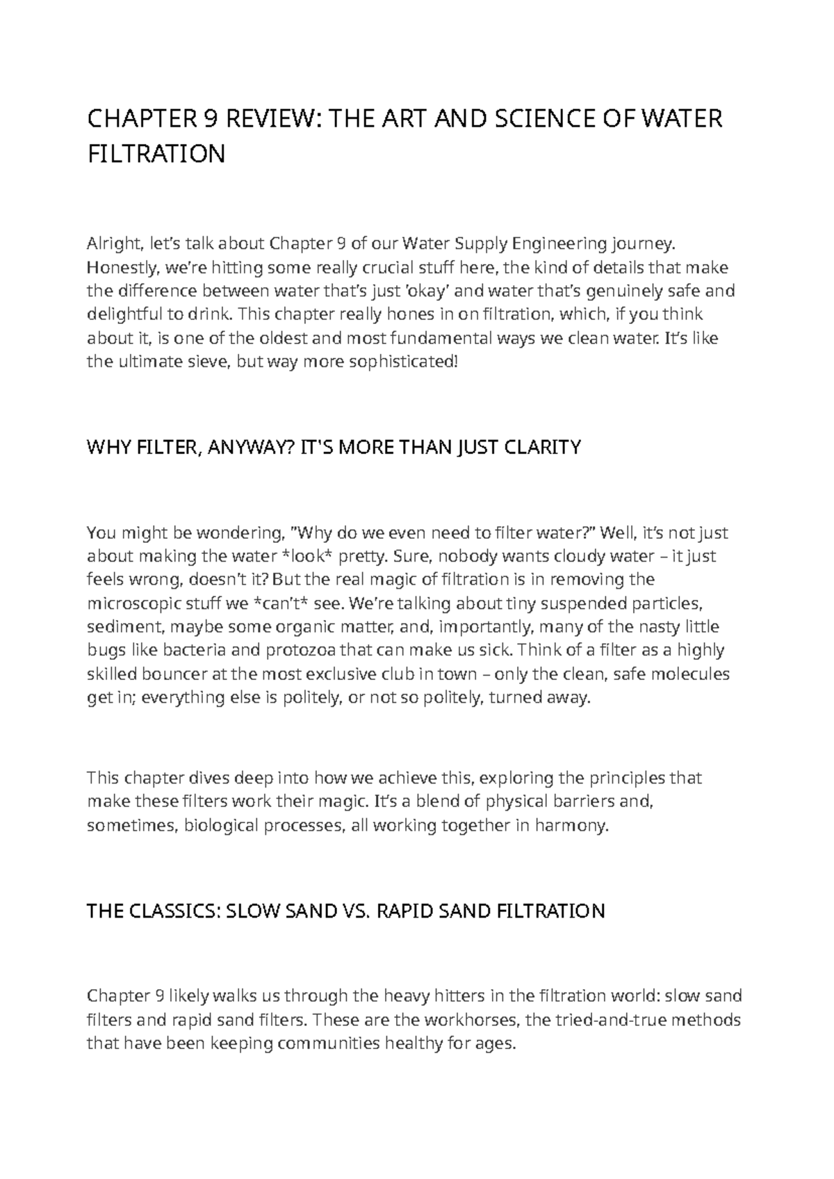 WSE 101: Chapter 9 Review - The Art & Science of Water Filtration - Studocu
