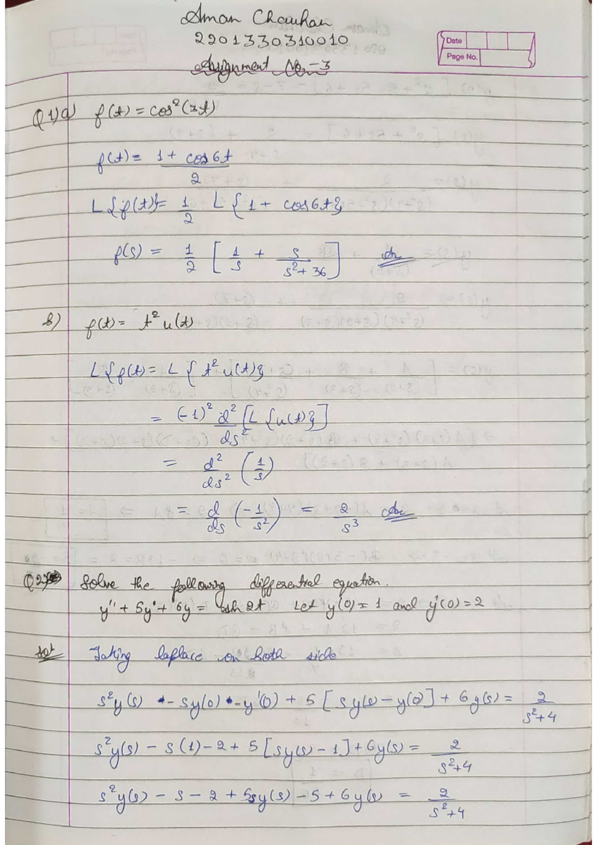 Signal Assignment 3 - Differential Equations & Laplace Transforms - Studocu