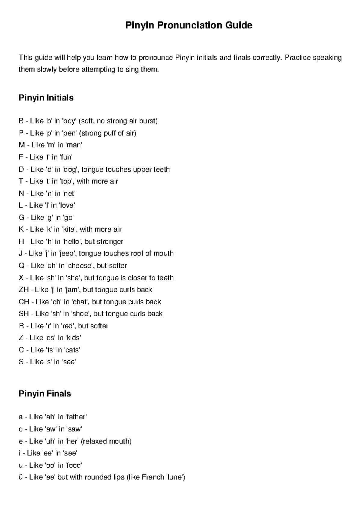 Pinyin Pronunciation Guide for Beginners: Key Sounds Explained - Studocu