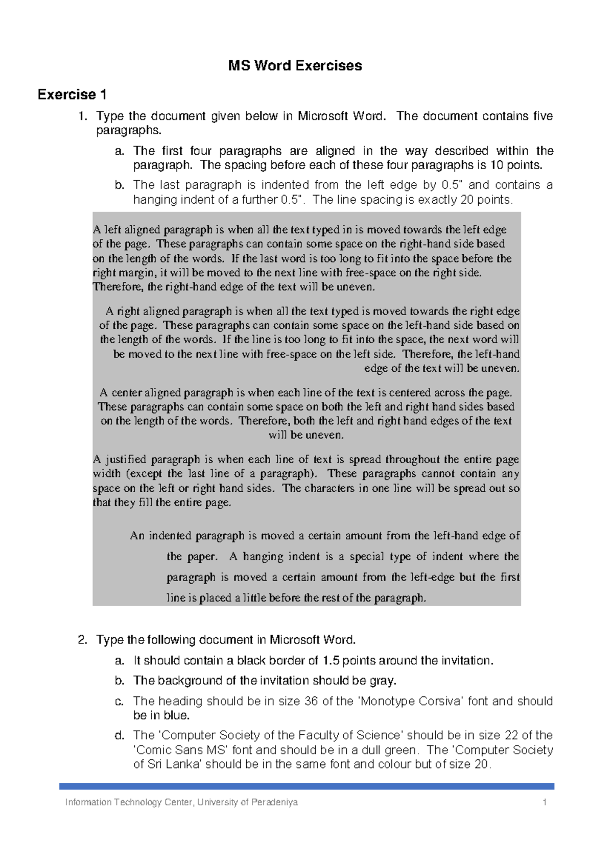 MS Word Exercises 1: Practical Guide for Beginner Students - Studocu