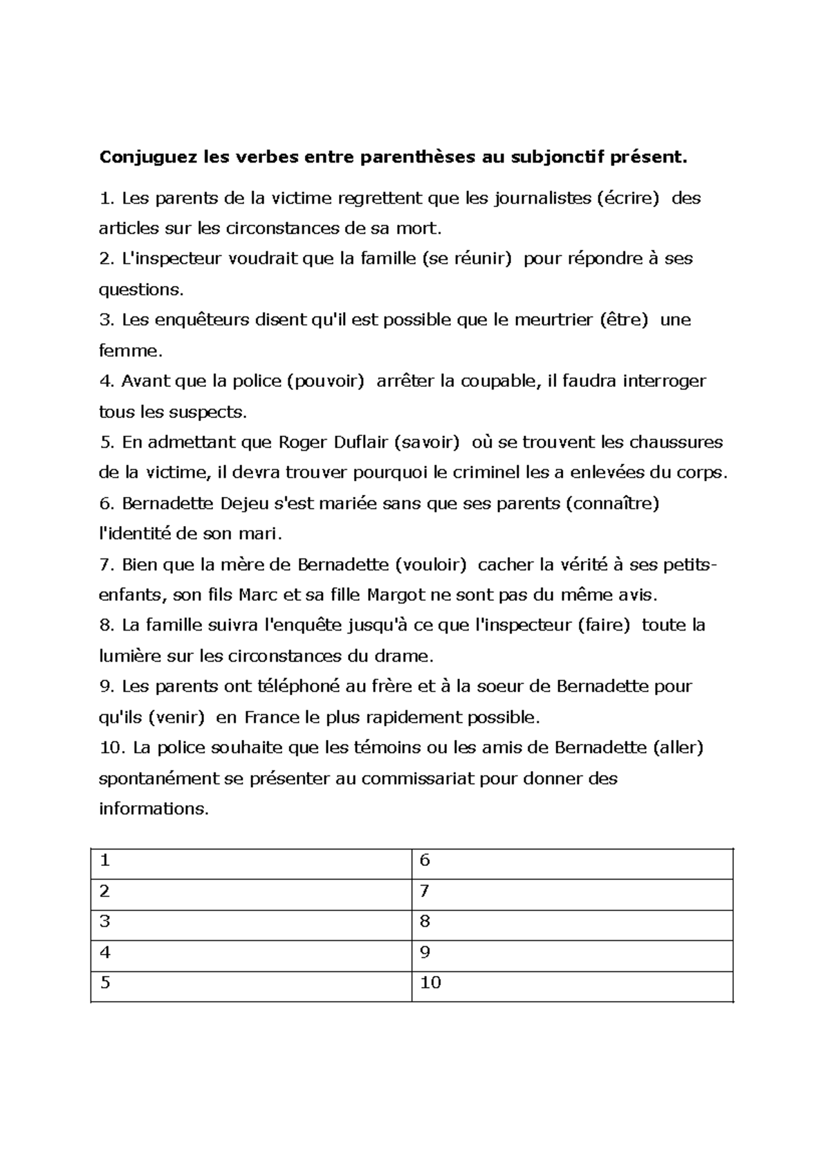 Test de Conjugaison: Subjonctif Présent (Français) - Studocu