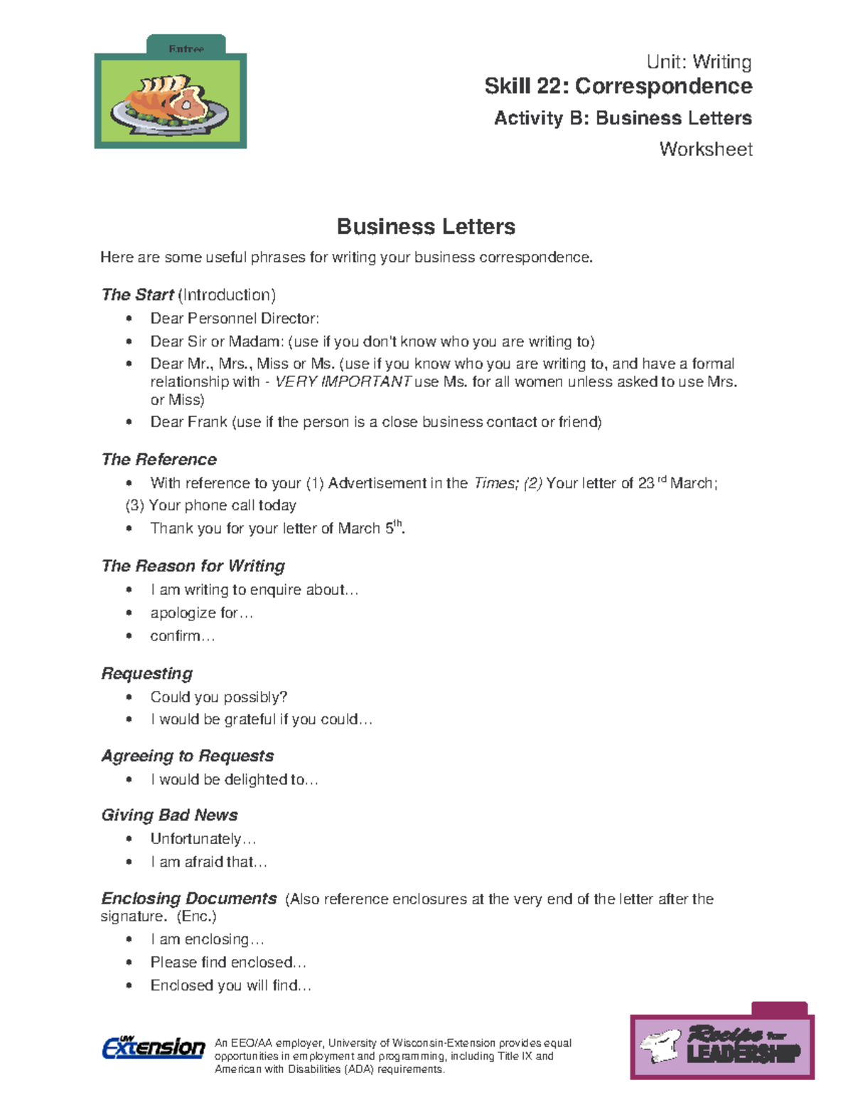 45-Businessletters Worksheet - Unit: Writing Skill 22: Correspondence ...