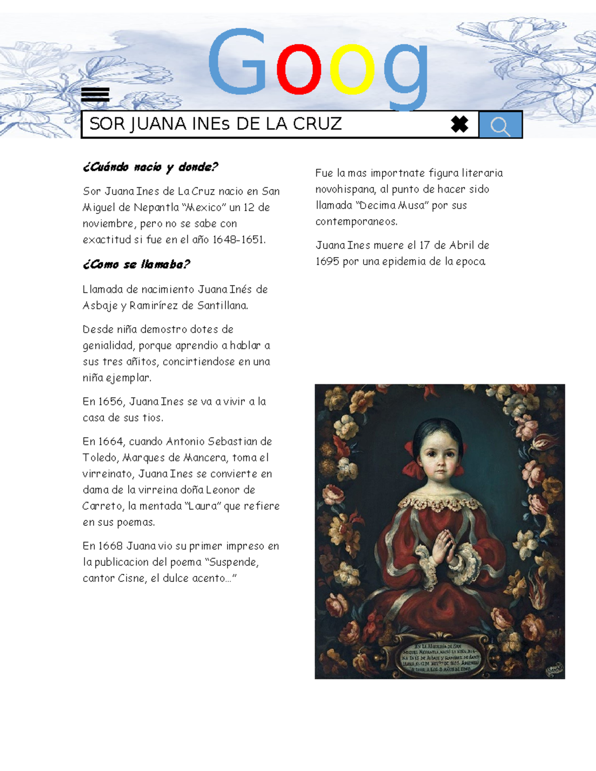 Sor Juana Inés de la Cruz: Nacimiento y Vida - Análisis Histórico - Studocu