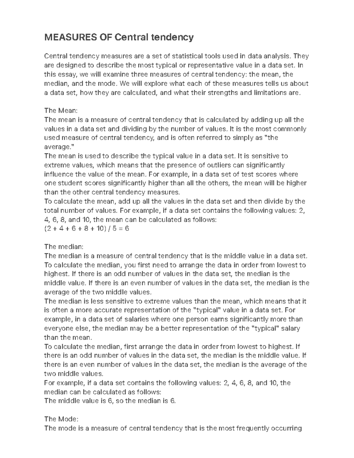Central Tendency Measures: Mean, Median, and Mode Explained - Studocu