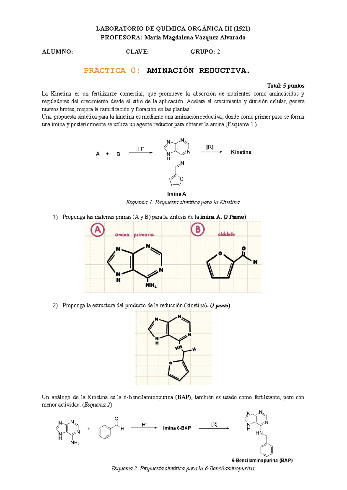 LQOIII Práctica Cero: Síntesis de Kinetina y Análogos - Studocu