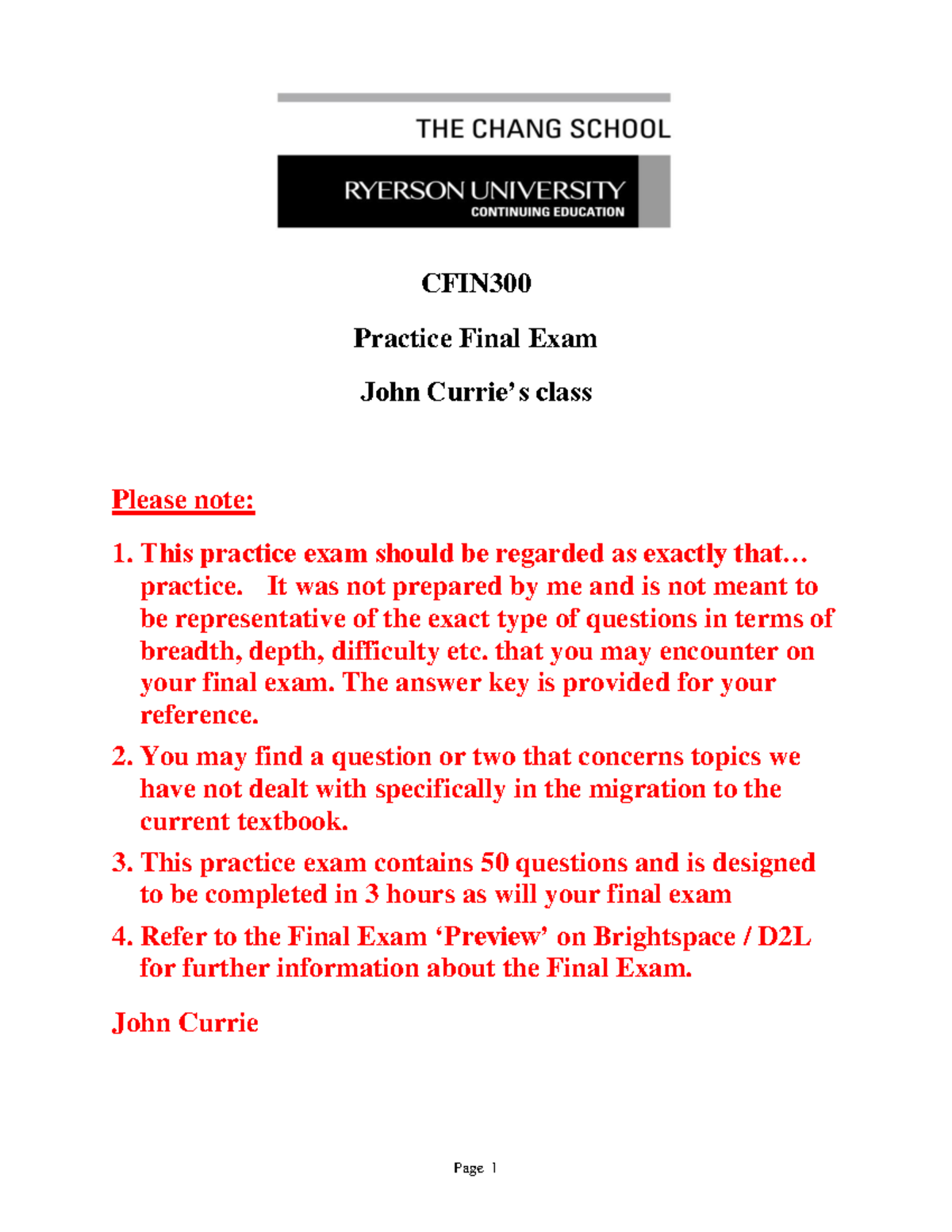 CFIN300 Practice Final Exam - Study Guide & Sample Questions - Studocu