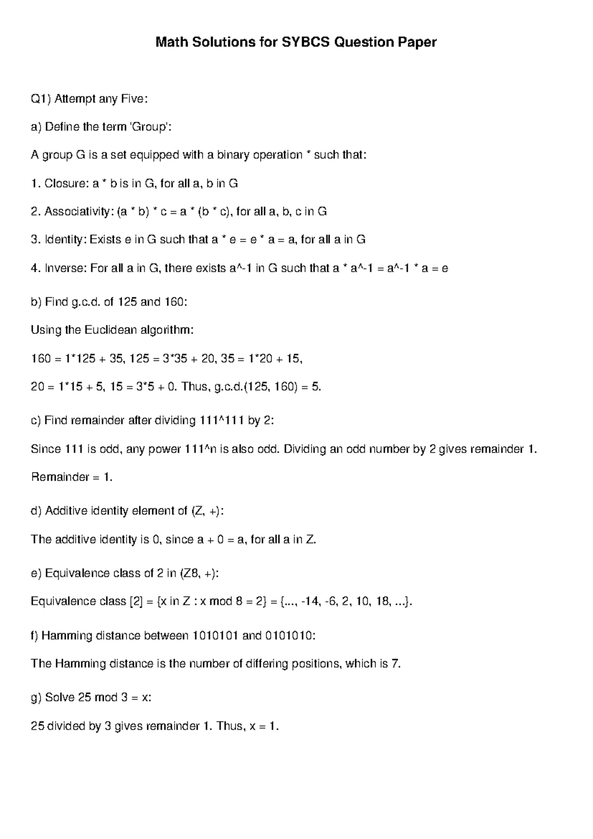 Math Solutions for SYBCS M1 Short Answer Questions - Studocu