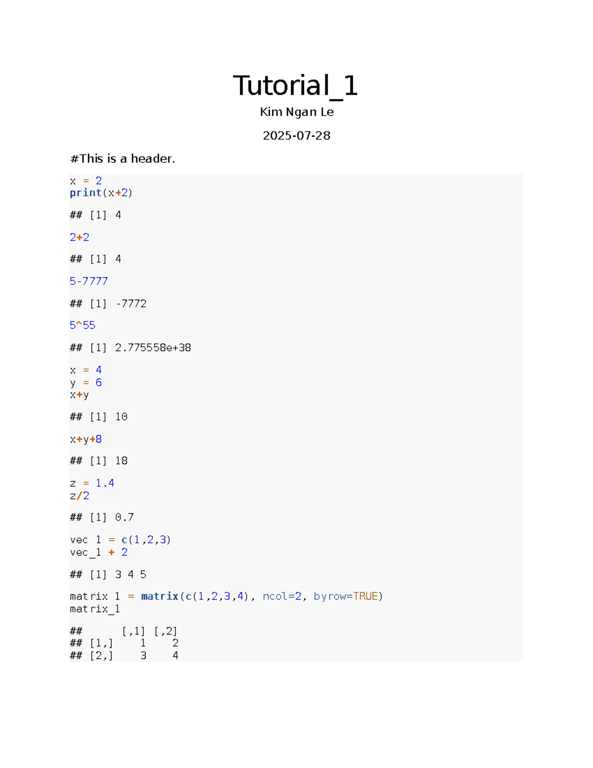 Tutorial 1: R Programming Basics and Data Analysis Techniques - Studocu