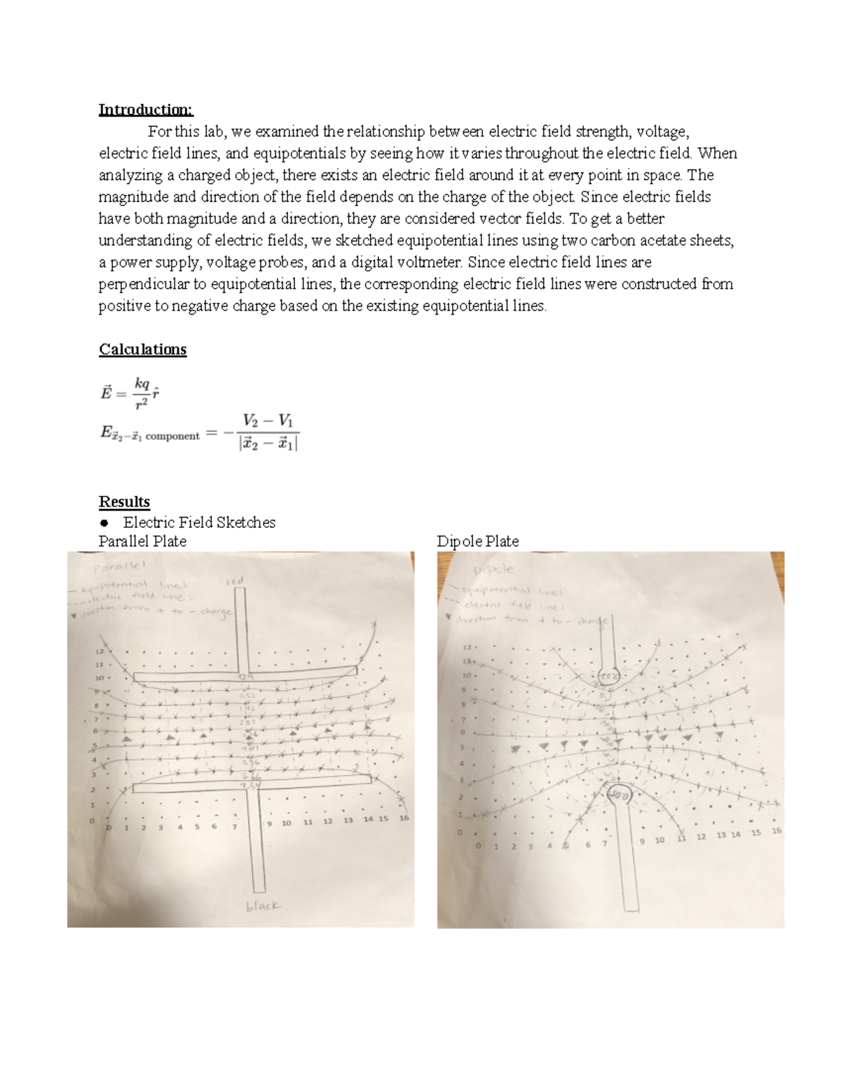 Electric field plotting lab report phy134 - PHY 134 - Introduction: F , , , , .S .T , , , , , .S ...
