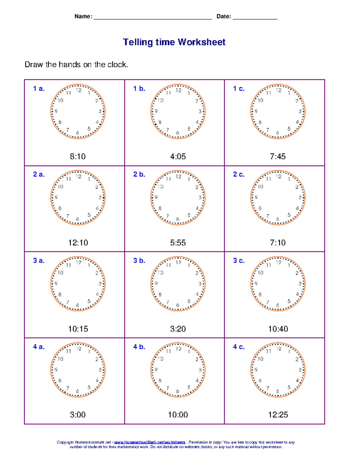 Telling Time Worksheet: Draw Clock Hands at Five-Minute Intervals - Studocu