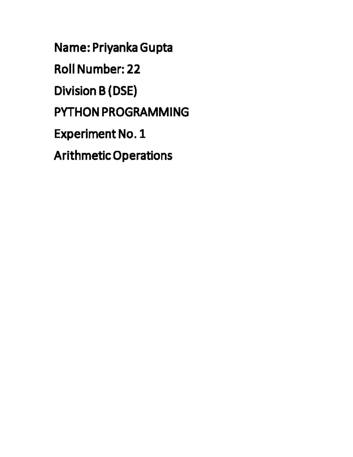 Python Programming Experiment 1 - Programming With Python -I - Studocu