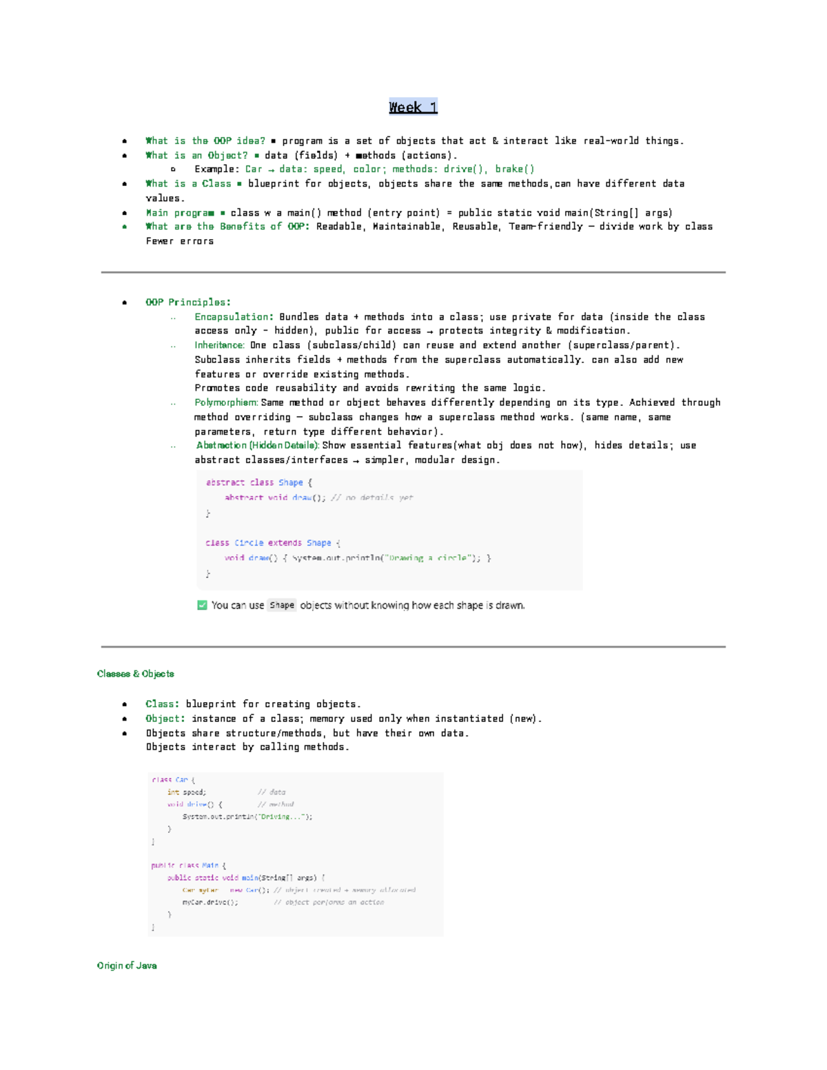 CP213 Midterm Notes: Understanding OOP Concepts and Java Basics - Studocu
