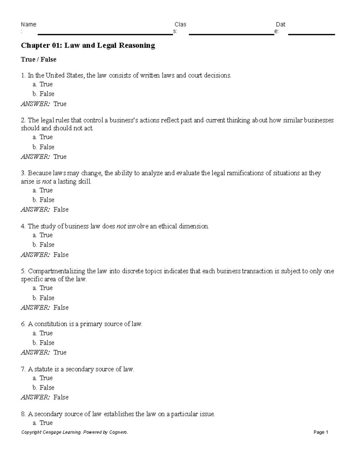 Chapter 01 Law and Legal Reasoning - Chapter 01: Law and Legal ...