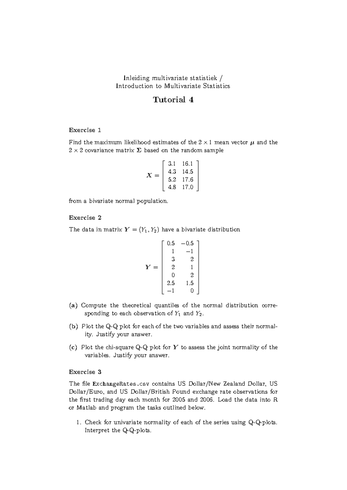Tutorial 4: Multivariate Statistics Exercises and Solutions - Studeersnel