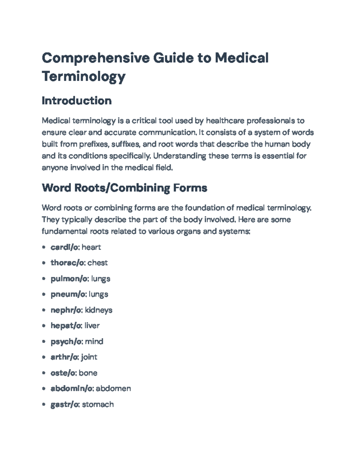 Comprehensive Guide to Medical Terminology (MED101) - Comprehensive ...