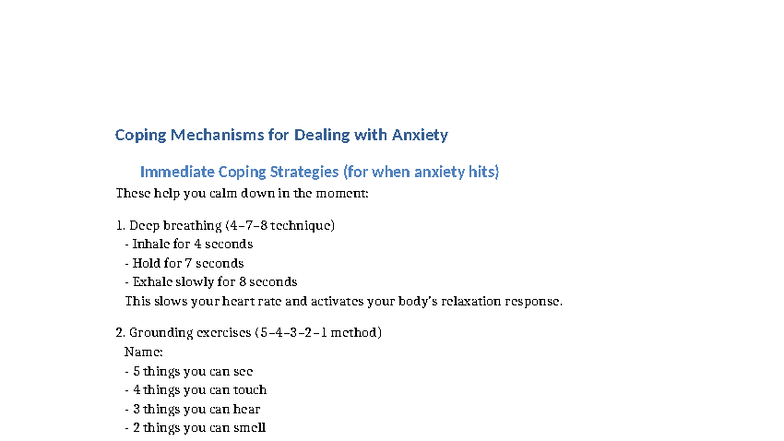 Coping Mechanisms for Anxiety: Immediate Strategies & Long-term ...
