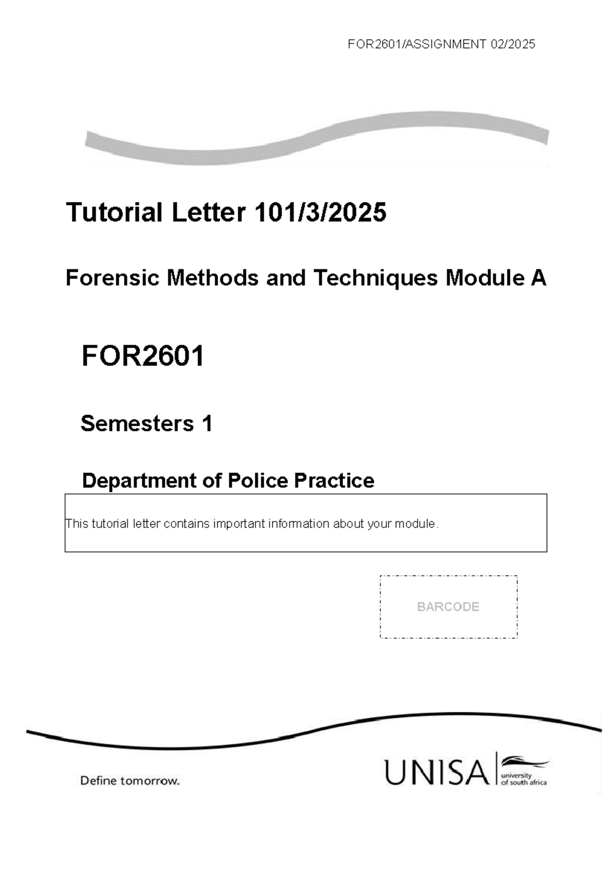 FOR2601 Assignment 02 tutorial letter on forensic methods and ...