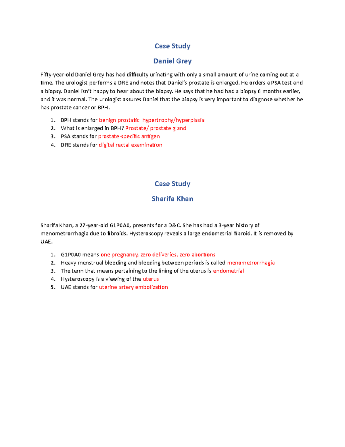 AHP105 Wk6 Case Study - Prostate & Gynecological Conditions - Studocu