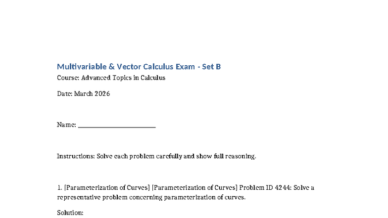 Math 3262 Multivariable Vector Calculus Exam Set B Solutions - Studocu