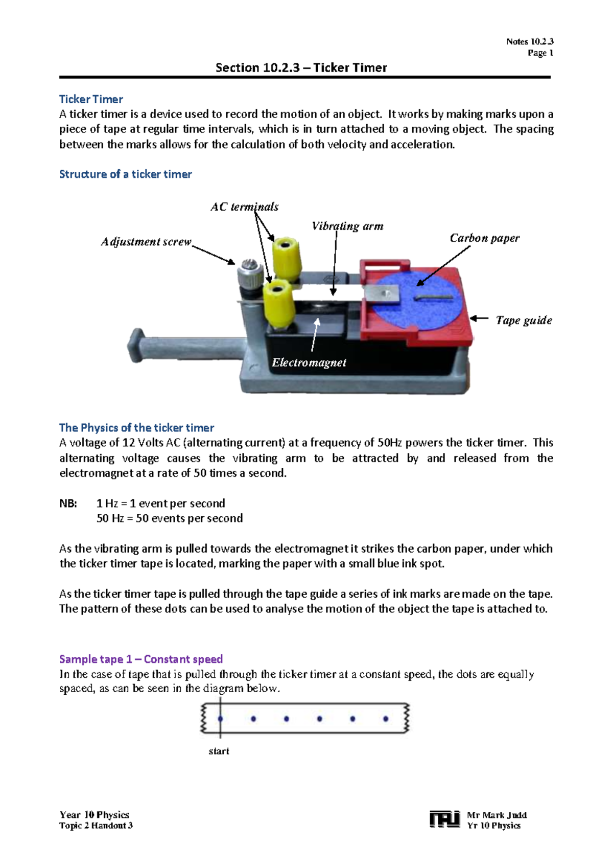 Year 10 Physics - Ticker Timer Worksheet Analysis & Calculations - Studocu