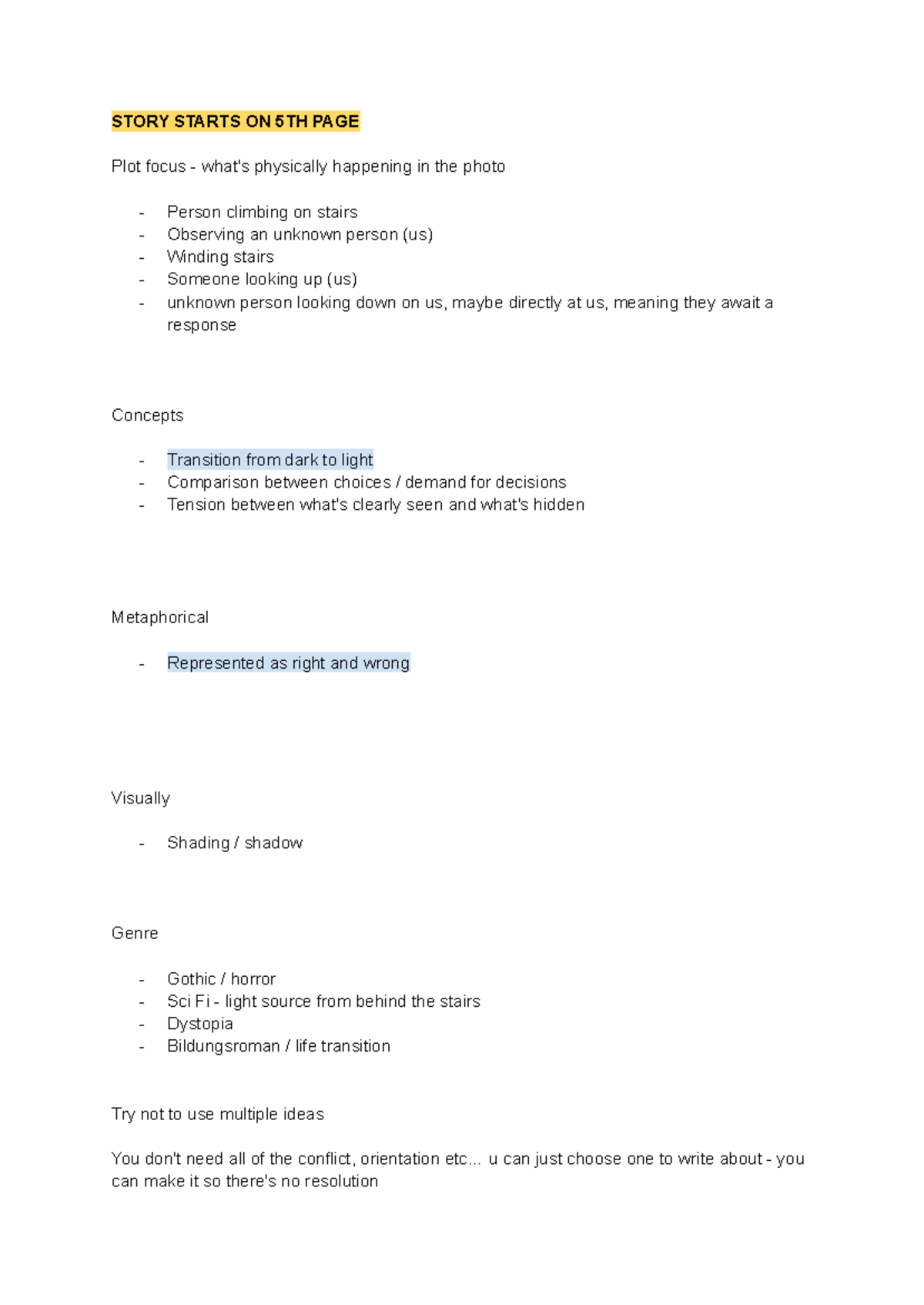 English - Creative Writing - STORY STARTS ON 5TH PAGE Plot focus - what ...
