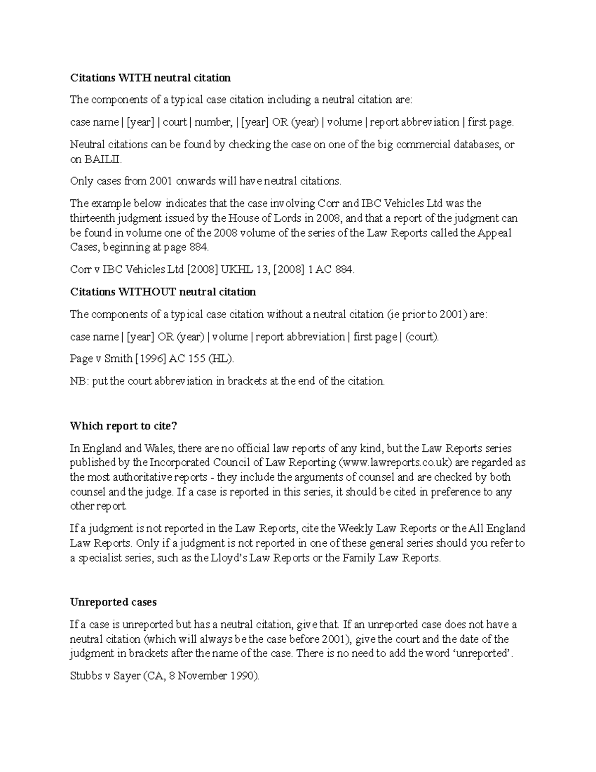 Citations in Case Law: Neutral vs Non-Neutral Formats (LAW101) - Studocu