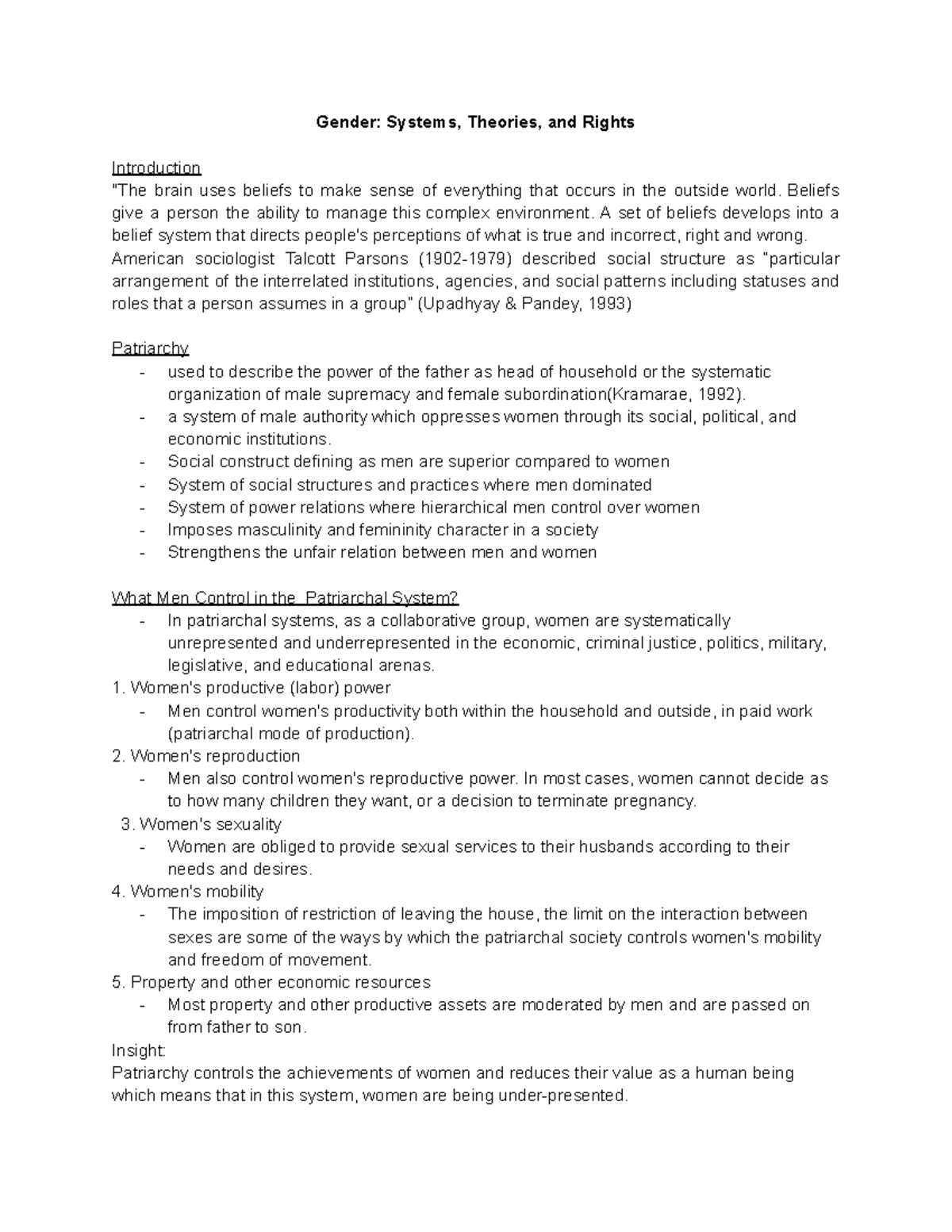 Gender Systems, Theories, and Rights: An In-Depth Analysis - Studocu
