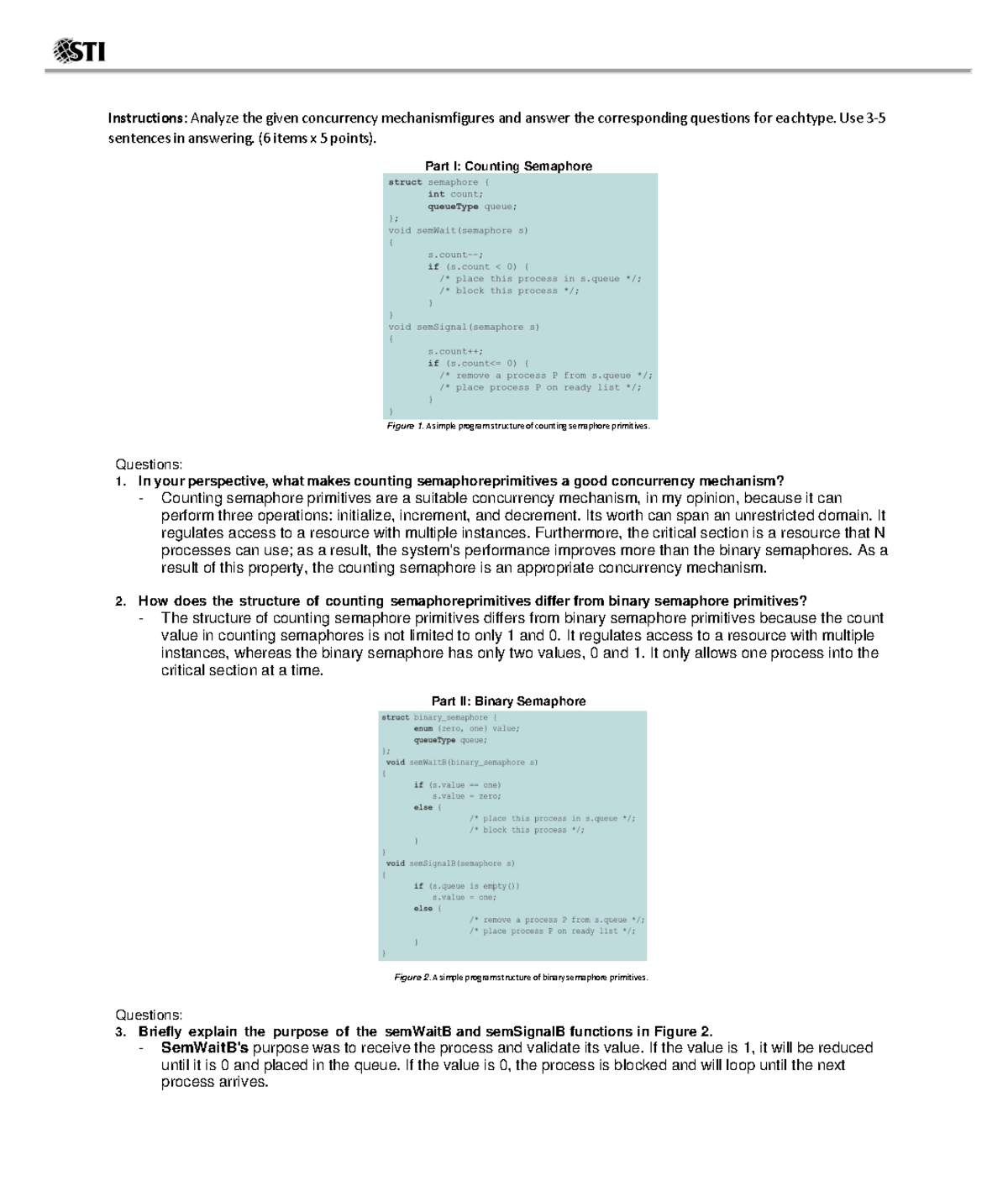 04 Quiz 1 OS - Quiz - Instructions: Analyze the given concurrency mechanismfigures and answer ...