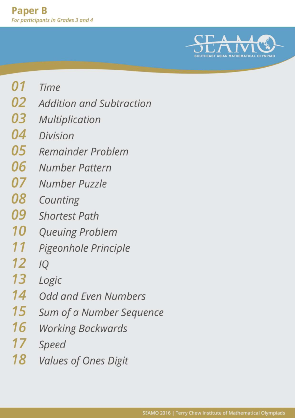 SEAMO 2016 Paper B: Math Syllabus for Grades 3 & 4 - Studocu