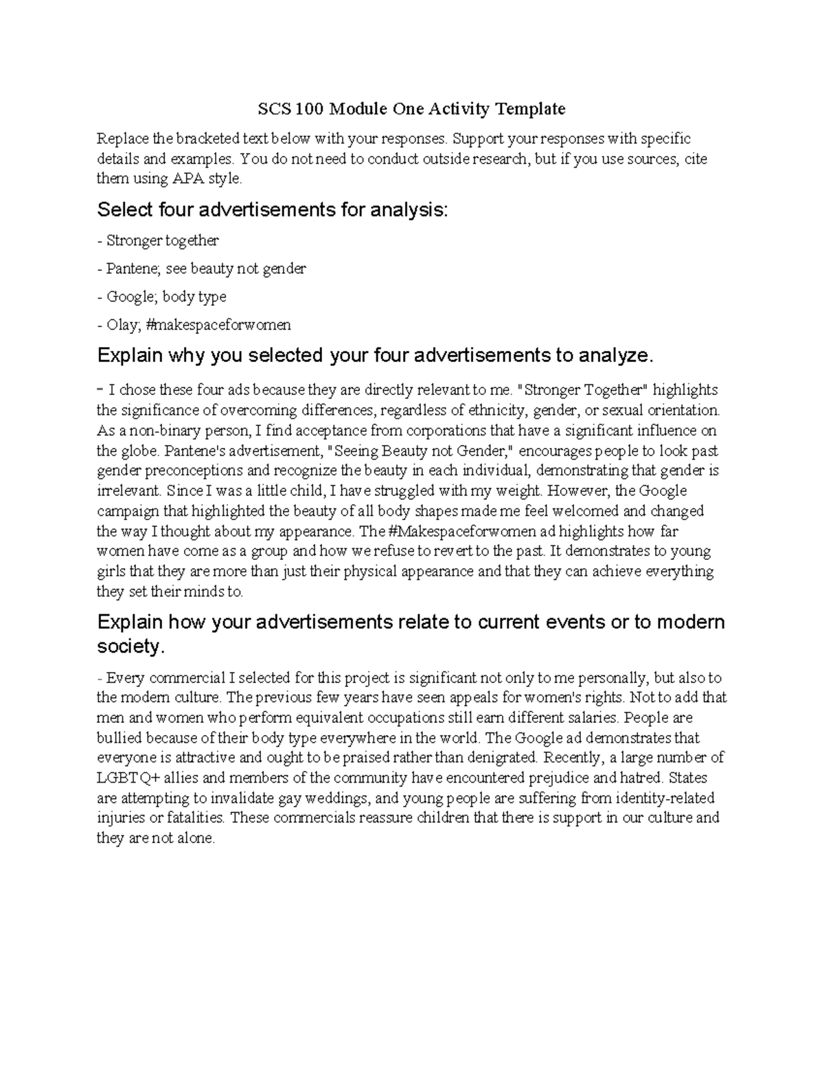 Scs; module one - SCS 100 Module One Activity Template Replace the ...