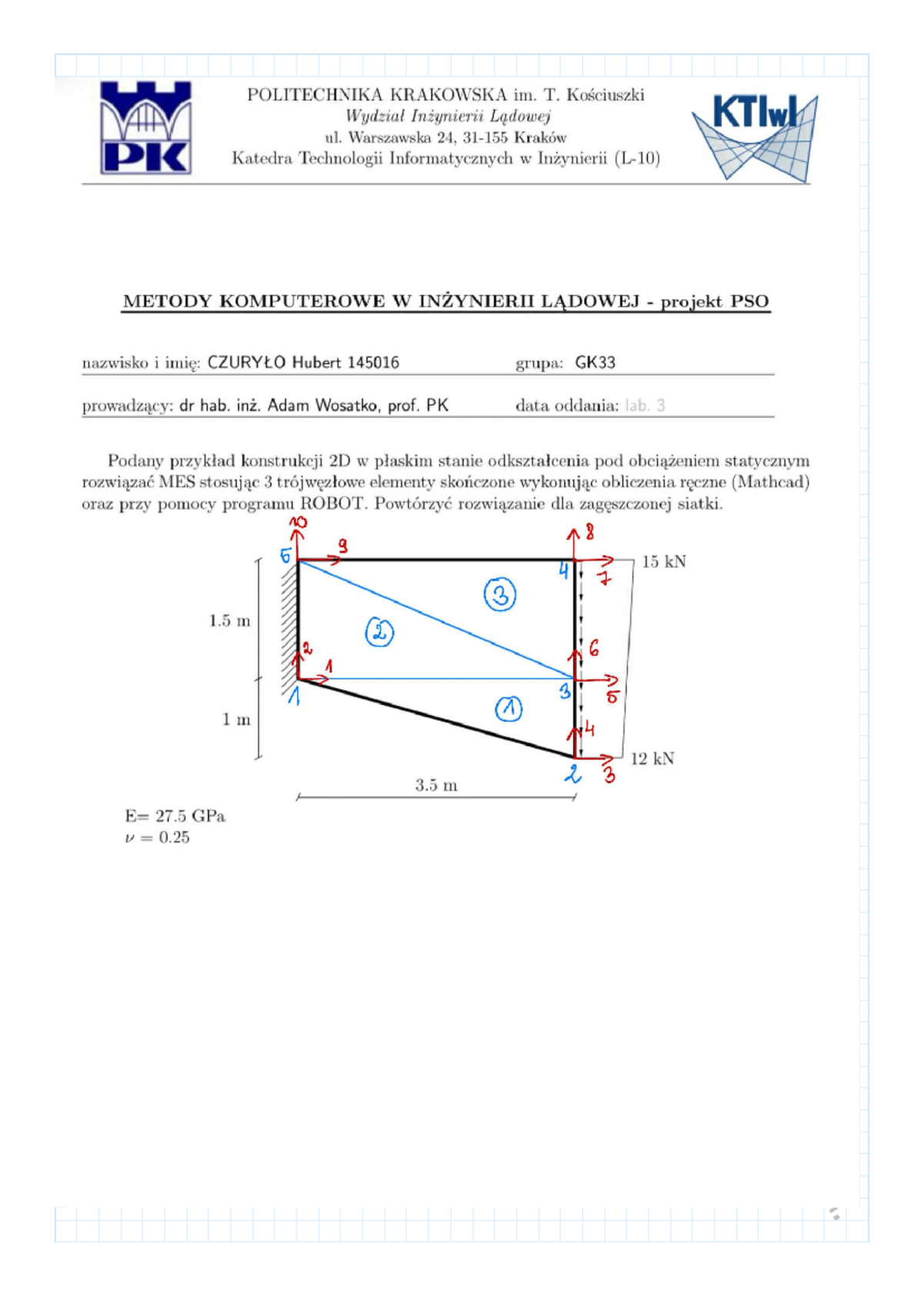 Projekt 2: Analiza NAPRĘŻEŃ z użyciem PT C Mathcad - Studocu