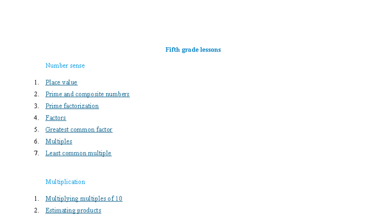 Fifth Grade Math Lessons: Number Sense, Operations & Geometry - Studocu