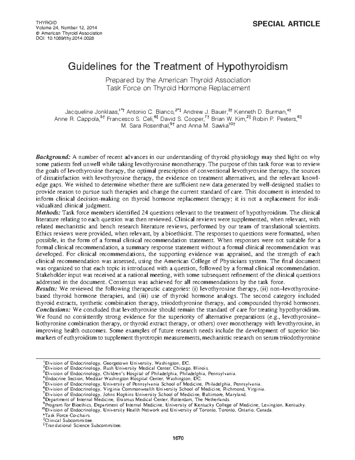 2014 ATA Hypothyroidism - SPECIAL ARTICLE Guidelines for the Treatment ...
