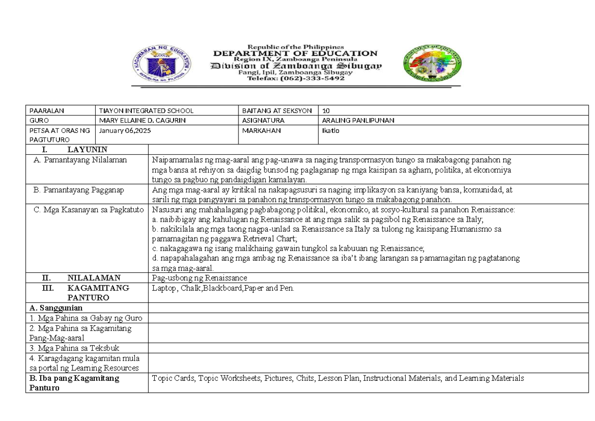 AP8 Q3 D1 - ARALING PANLIPUNAN DLP - PAARALAN TIAYON INTEGRATED SCHOOL ...