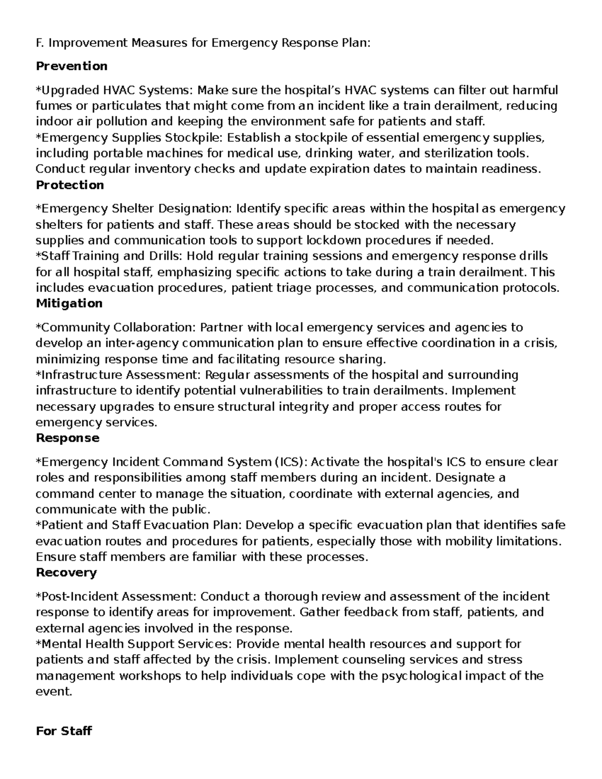 Improvement Measures for Emergency Response Plan: Task 11 - Studocu