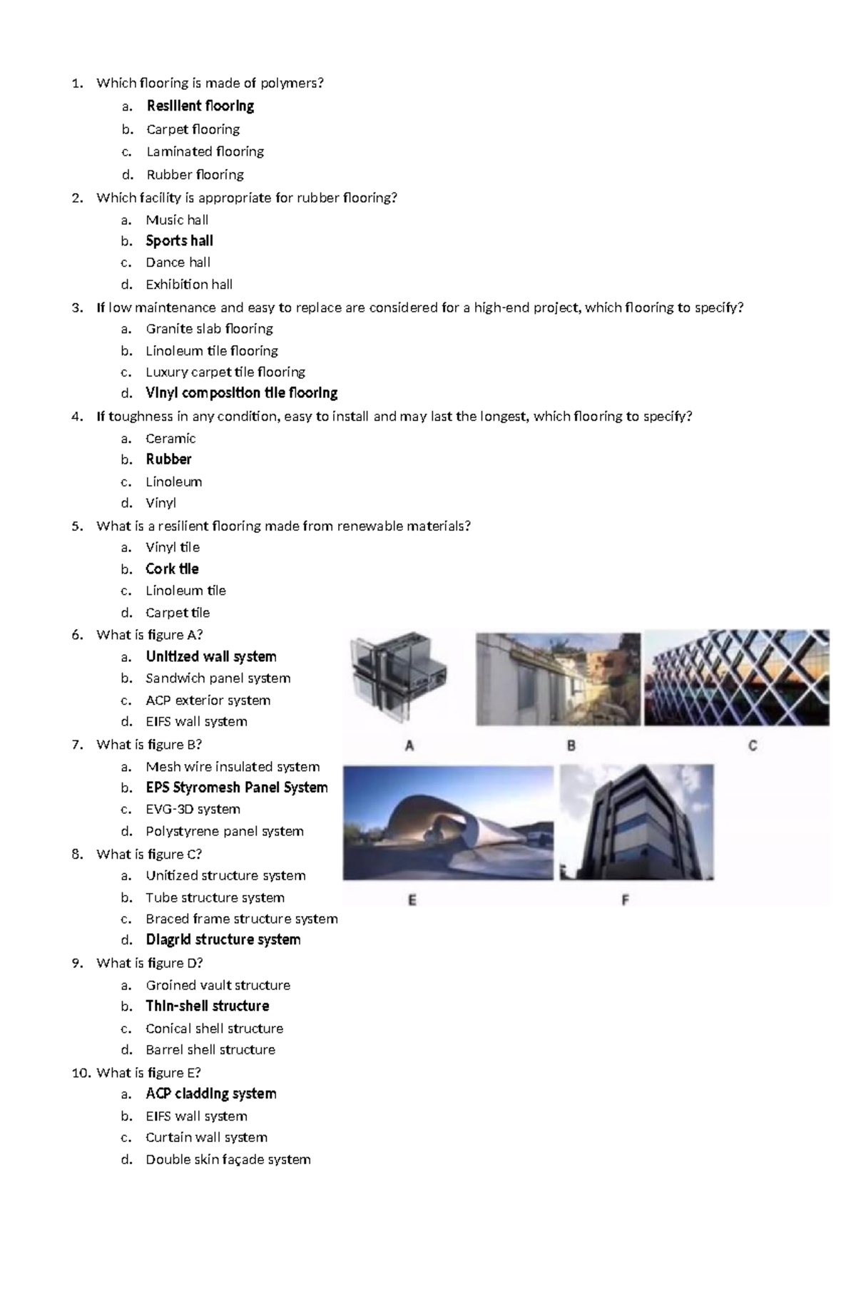 Building Technology - Quiz on Flooring and Structural Systems - Studocu