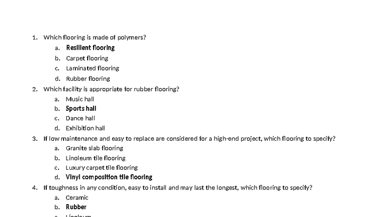 Building Technology - Quiz on Flooring and Structural Systems - Studocu