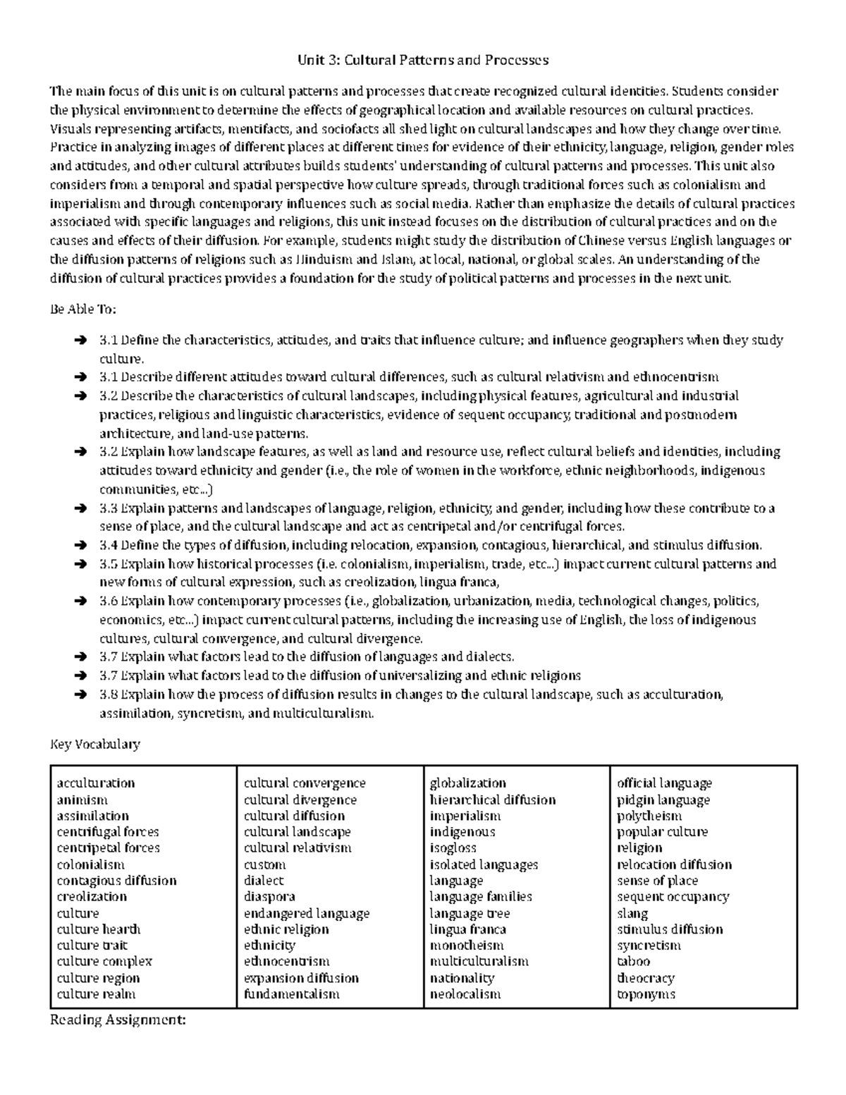 Unit 3-Ch. 6 Reading Guide - Google Docs - Unit 3: Cultural Patterns ...