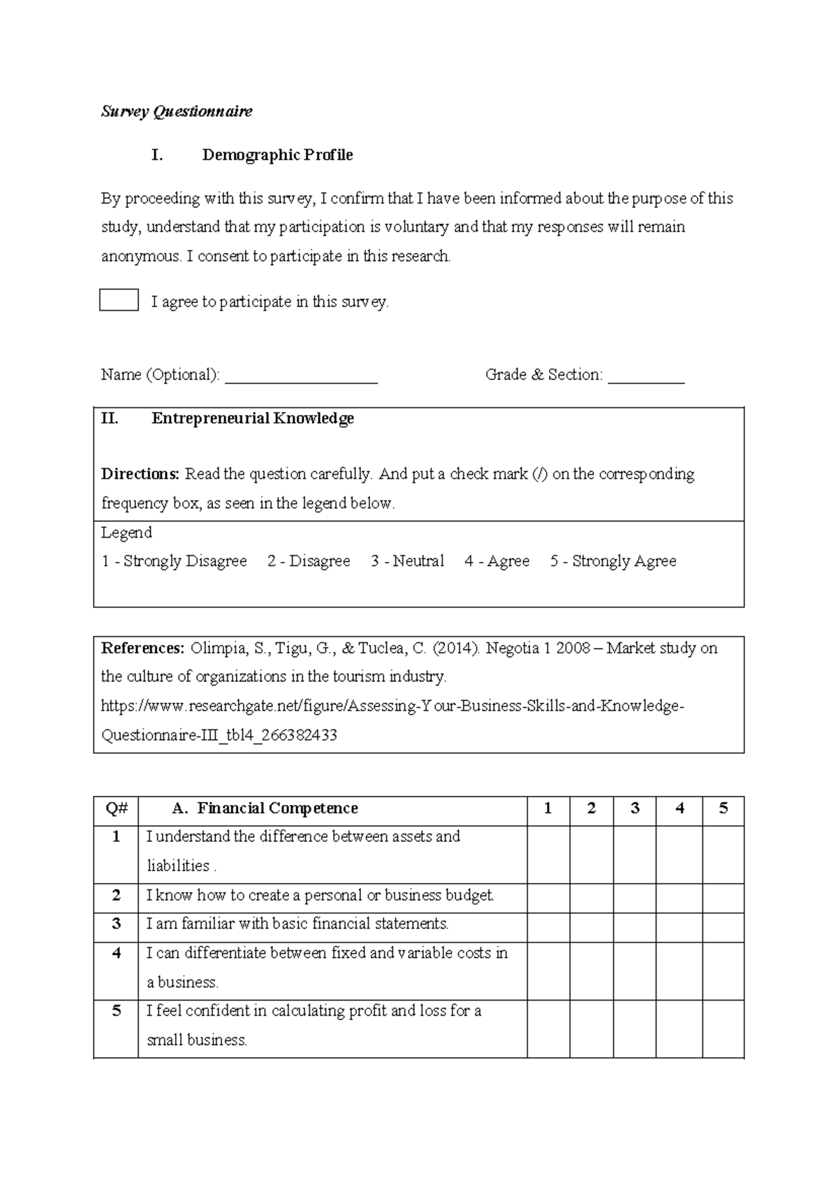Entrepreneurial Knowledge Survey Questionnaire for Research - Studocu