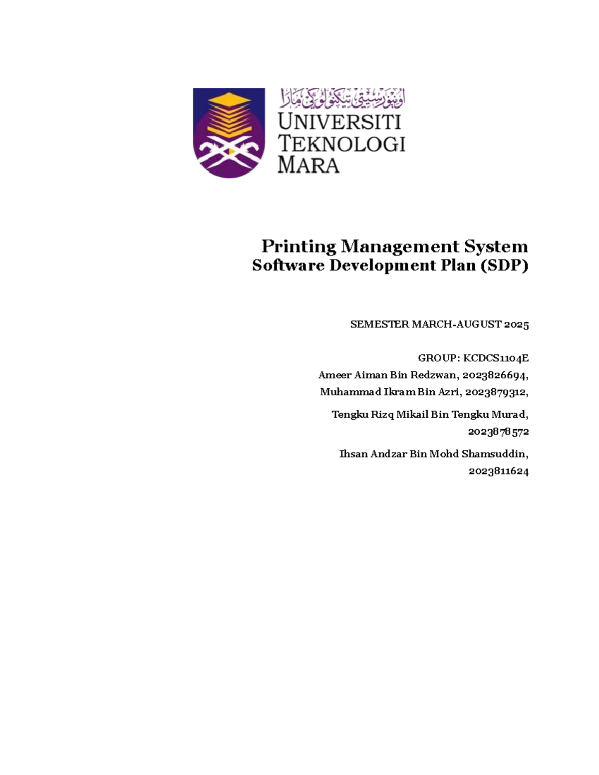 Printing Management System Software Development Plan (SDP) CDCS110 2025 - Studocu