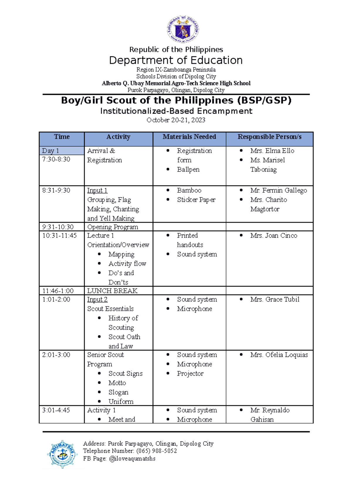 BSP -GSP Matrix 2023 - BSP/ GSP Instructional Materials - Republic of ...