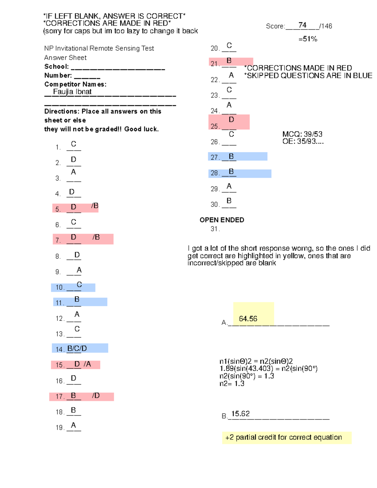 NP Invitational Remote Sensing Test Answer Sheet - Answer Key - Studocu