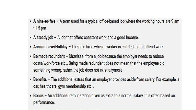 Work Vocabulary L-8: Key Terms for Employment (Sem 4) - Studocu