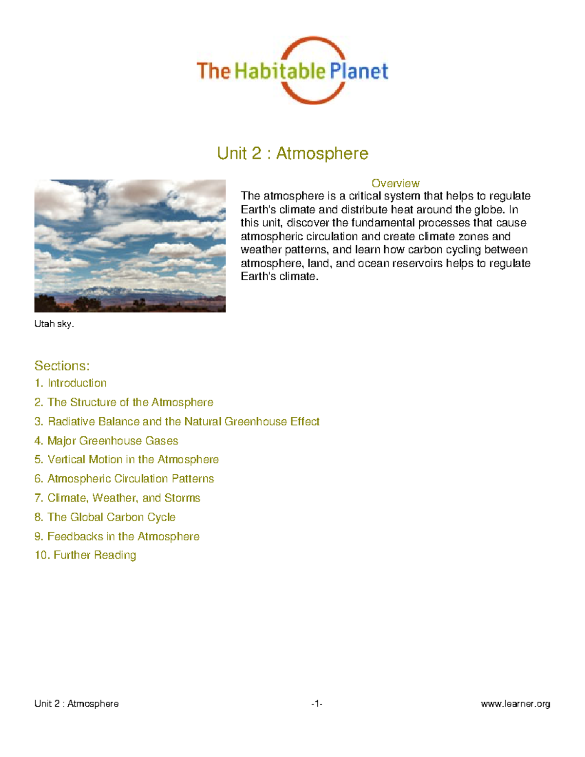 Habitable Planet Unit 2 Atmosphere - Unit 2 : Atmosphere Overview The ...