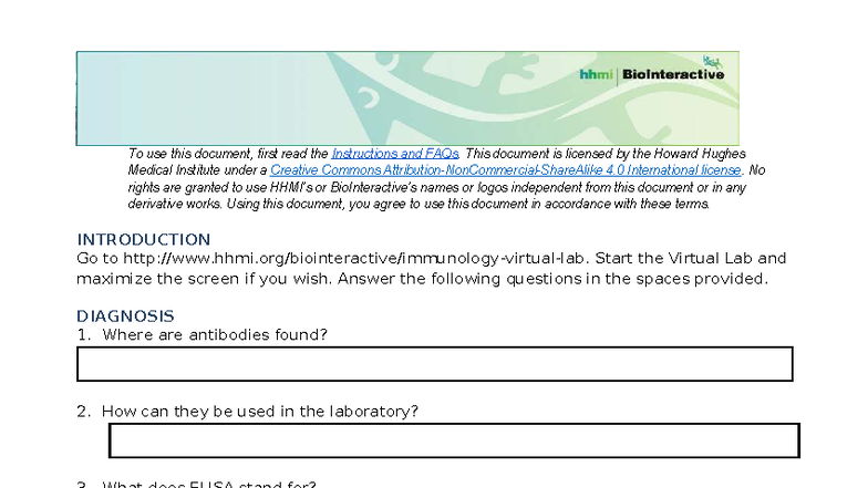 Immunology Virtual Lab Worksheet: ELISA & Antibody Testing - Studocu