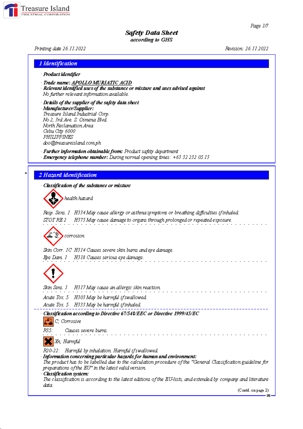 Apollo Muriatic Acid Safety Data Sheet (SDS) - PH Compliance - Studocu