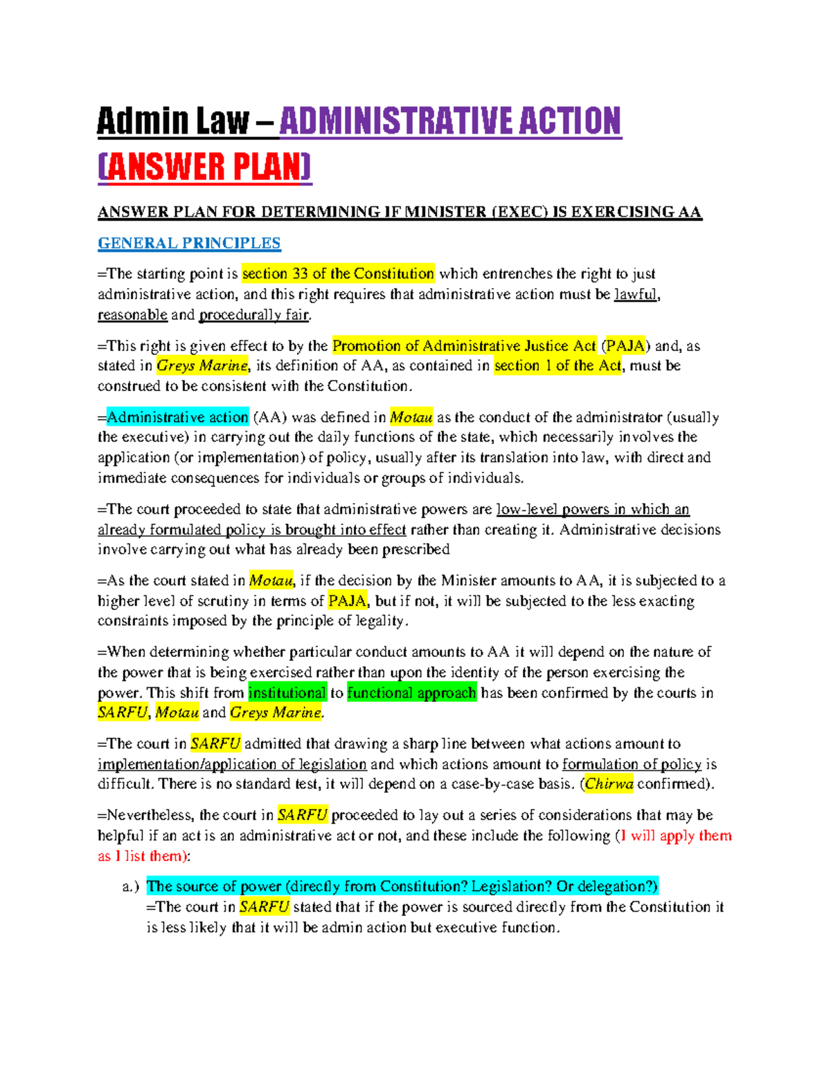 Admin Law: Answer Plan for Admin Action Determination (A) - Studocu